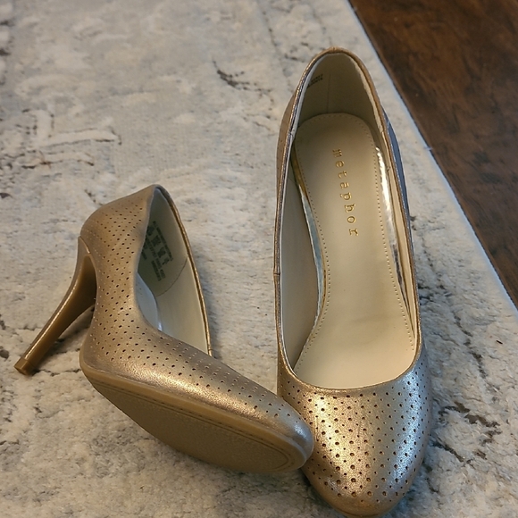 Metaphor | Shoes | Metaphor Gold Perforated Heels | Poshmark